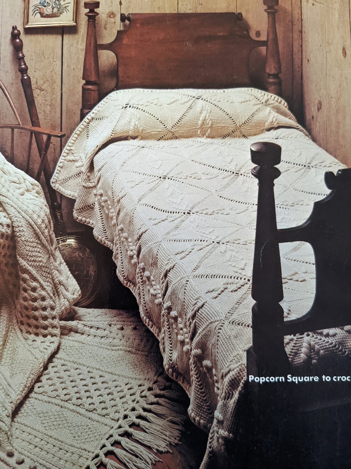 Vintage Crochet Pattern Popcorn Square Afghan, Vintage Crochet Blanket ...