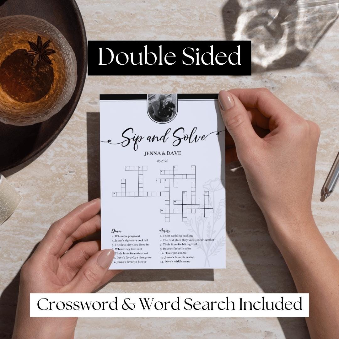 Sip and Solve Custom Wedding Crossword Puzzle Word Search Wedding Guest ...