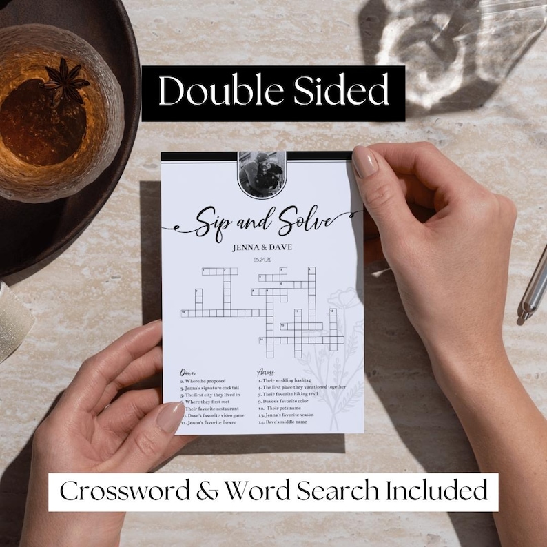 Sip and Solve Custom Wedding Crossword Puzzle Word Search Wedding Guest ...