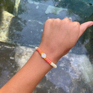 Heishi Sunset Bracelet Handmade Pink, Orange, Yellow, and White ...
