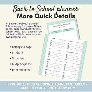 Back to School Planner Printable, 44 Pages of Supply Lists, Budget ...