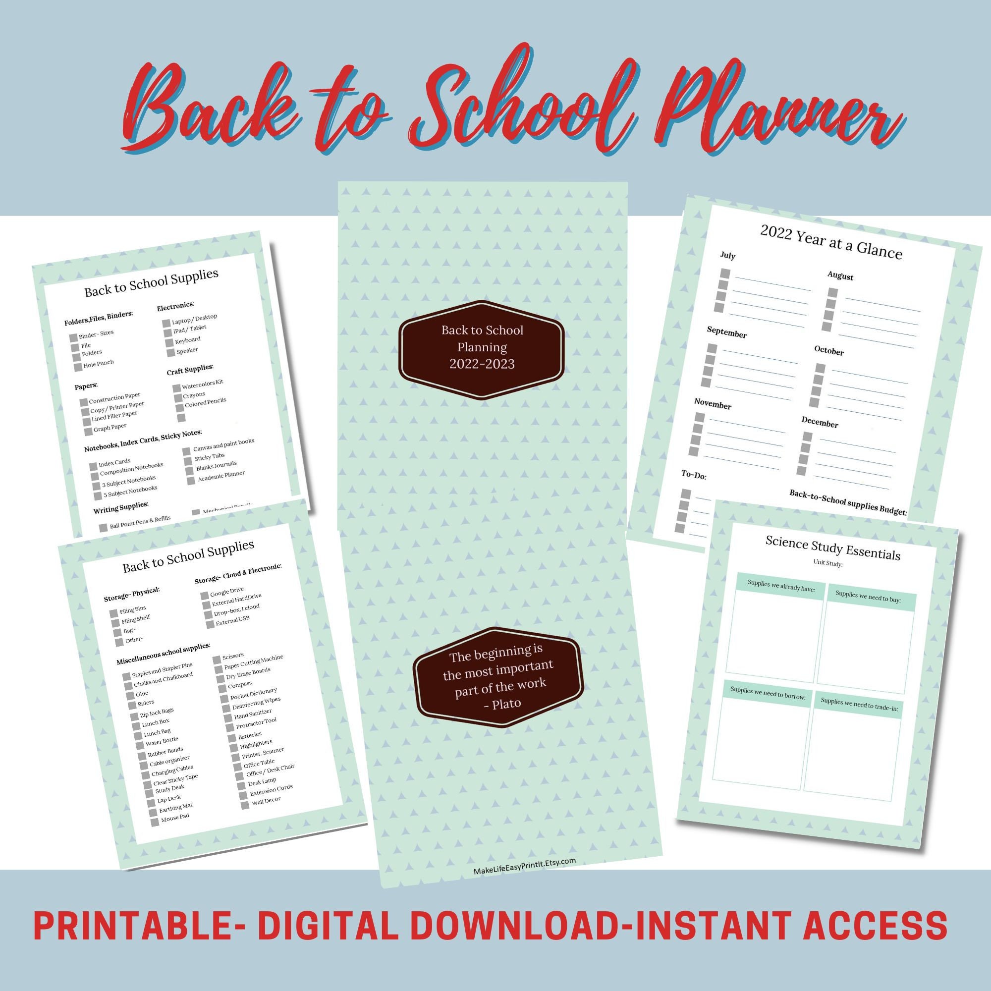 Back to School Planner Printable, 44 Pages of Supply Lists, Budget ...