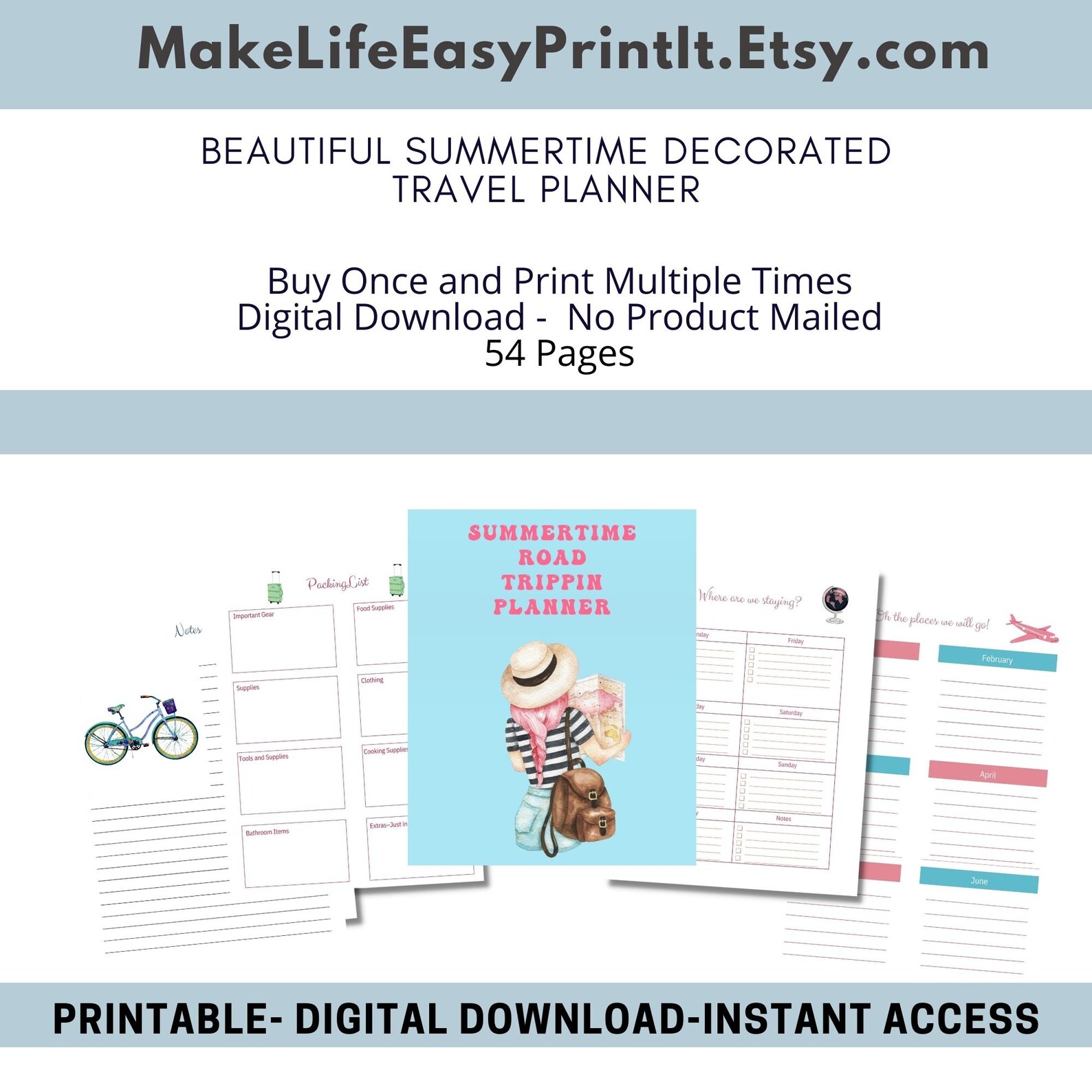 Summertime Trip Planner Printable | Packing Lists | Meal Planning ...