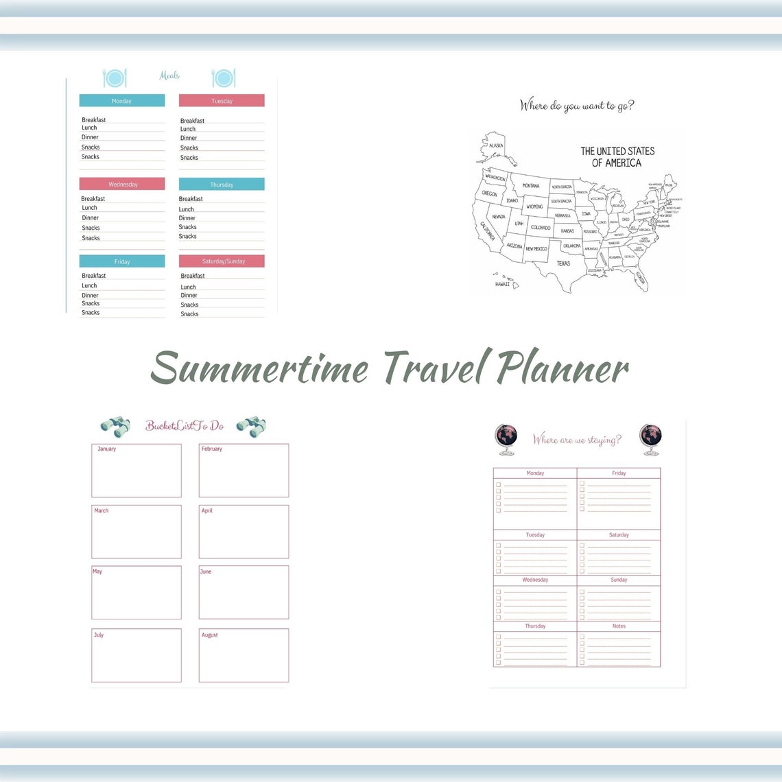 Summertime Trip Planner Printable | Packing Lists | Meal Planning ...