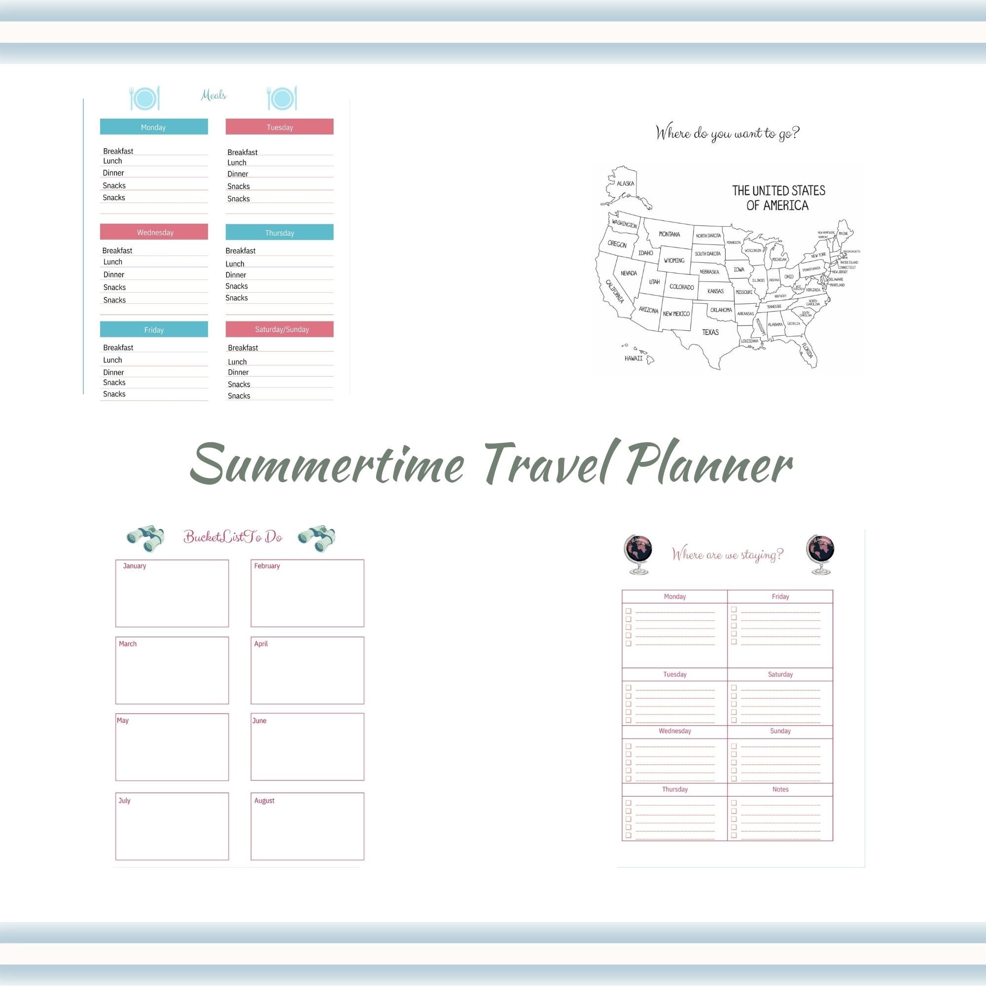 Summertime Trip Planner Printable | Packing Lists | Meal Planning ...