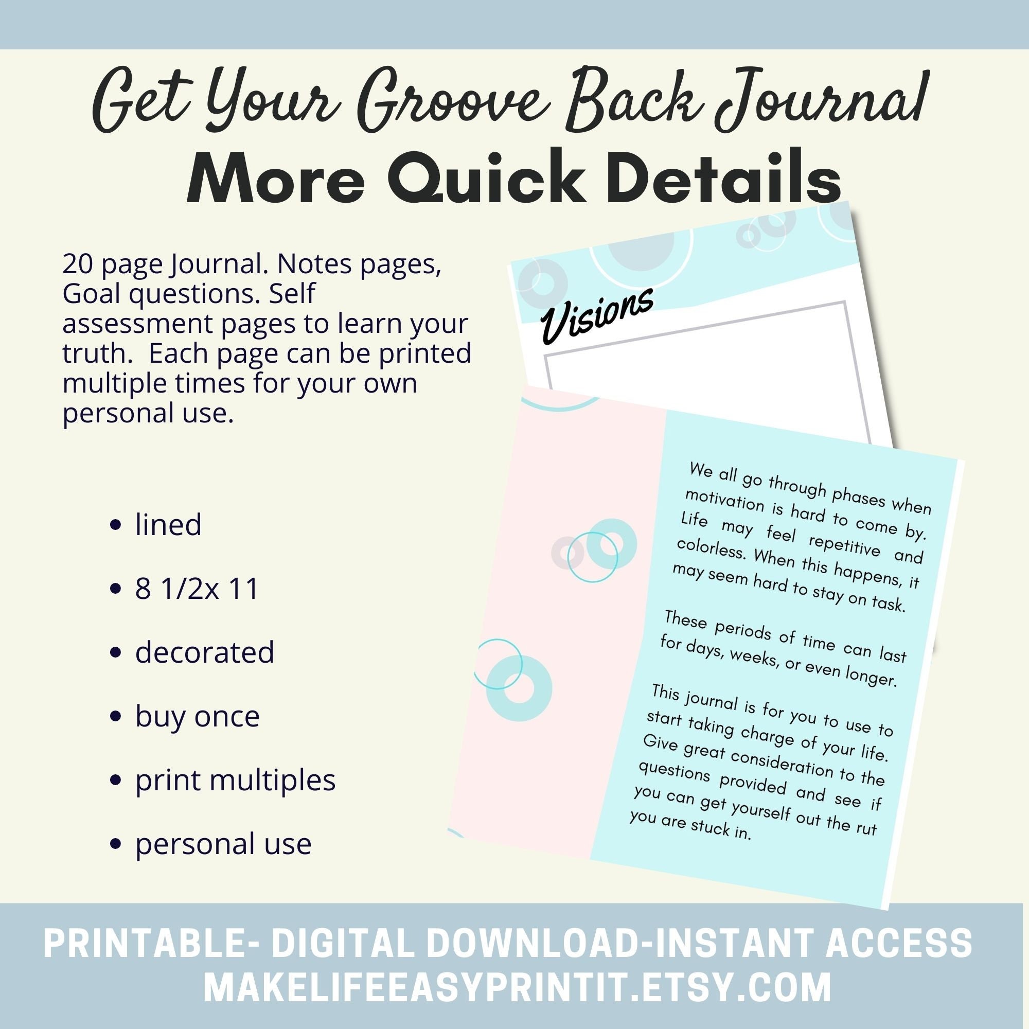 Get Your Groove Back Printable Journal 20 Page Motivational - Etsy