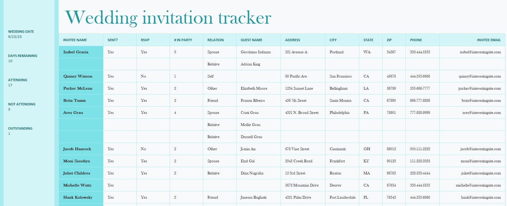 Wedding Invitation Tracker - Etsy