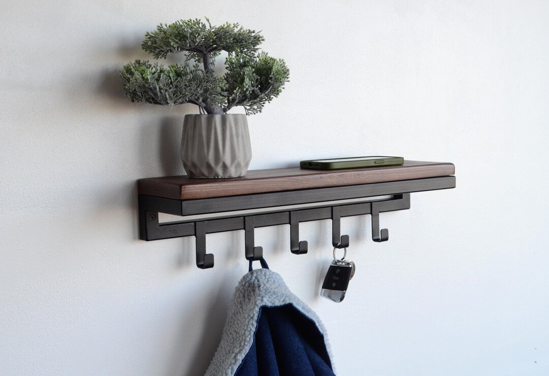 Entryway Floating Metal Rack With Shelf Wall Mounted Coat Rack Hallway ...