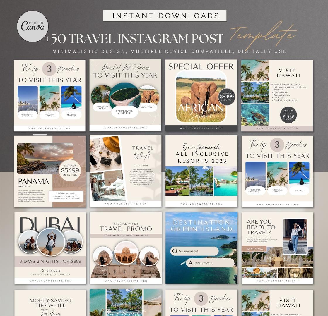 50+ Travel Influencers Instagram Post Templates for Bloggers, Agencies ...