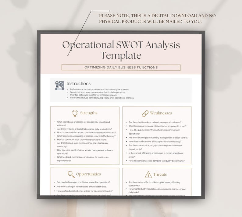 S.W.O.T Business Analysis Template | Editable SWOT Worksheet for ...