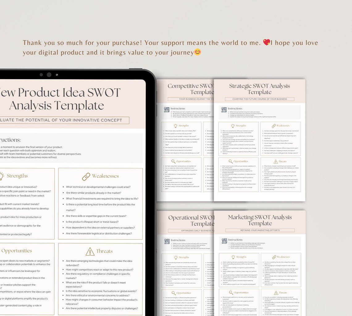S.W.O.T Business Analysis Template | Editable SWOT Worksheet for ...