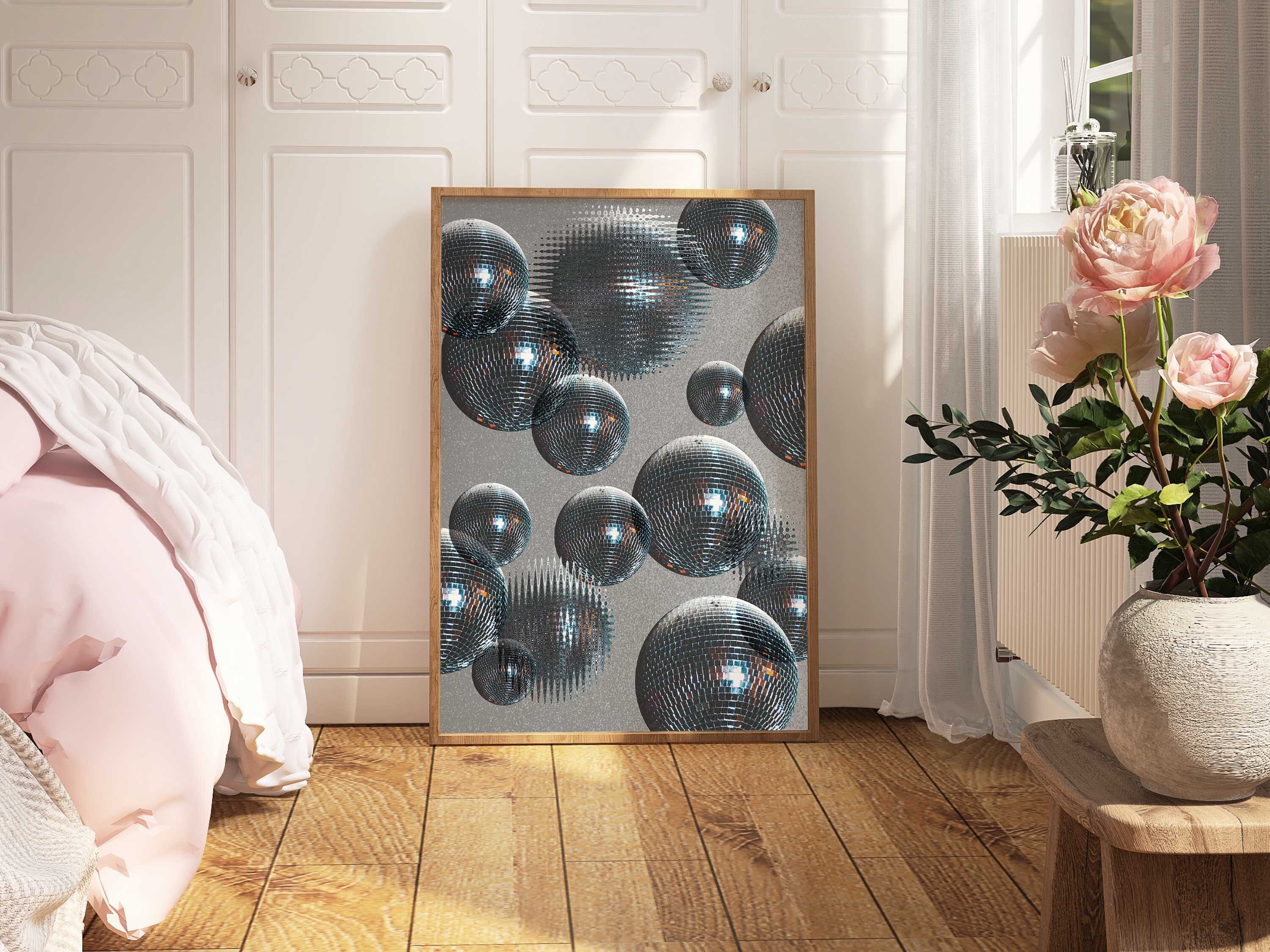 Trendy Silver Distorted Disco Balls Retro Wall Print, Digital Art ...