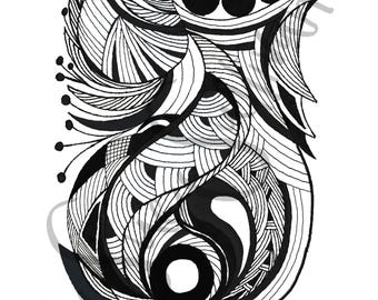 Hand-drawn Printable Coloring Sheet, Downloadable Fine-line Abstract ...
