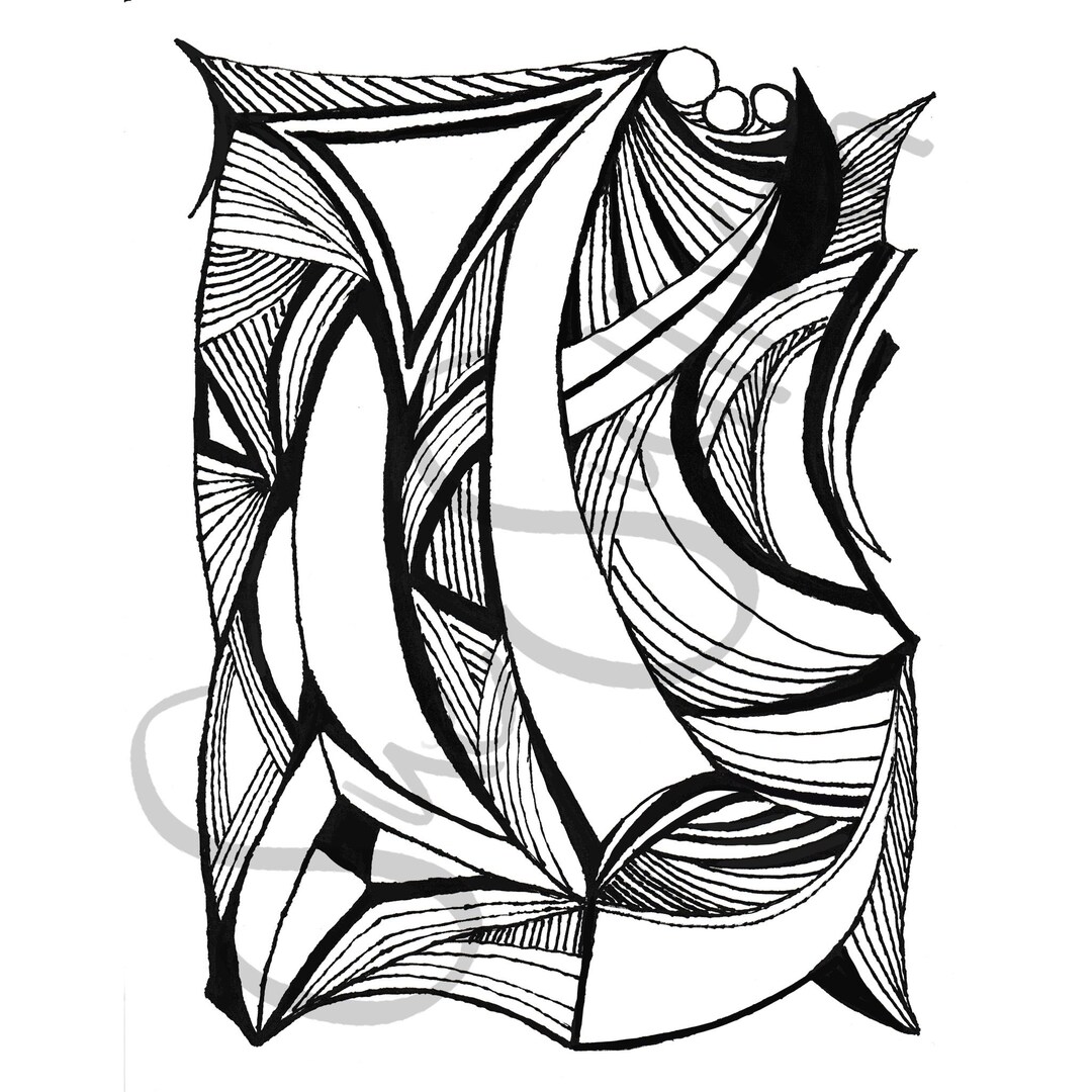 Hand-drawn Printable Coloring Sheet, Downloadable Fine-line Abstract ...