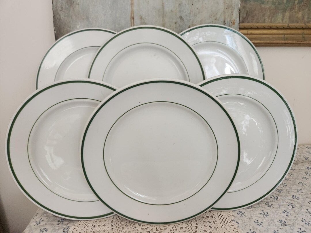 Vintage Mayer China Green Striped Dinner Plates, Set of 6 - Etsy