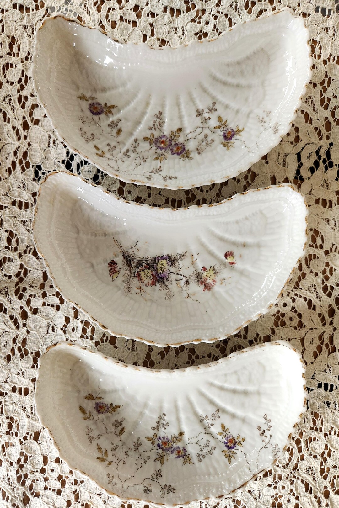 Vintage China Bone Plates Purple Brown Transferware, Set of 3 - Etsy