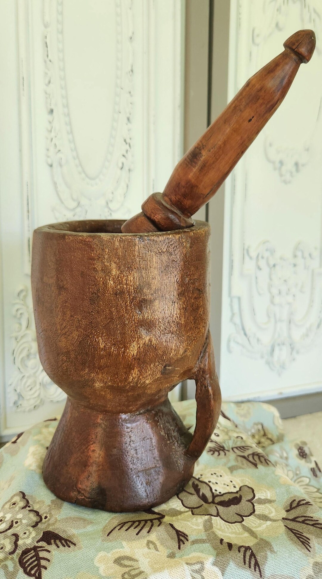 Antique Hand-carved Wooden Mortar (handled) and Pestle - Etsy