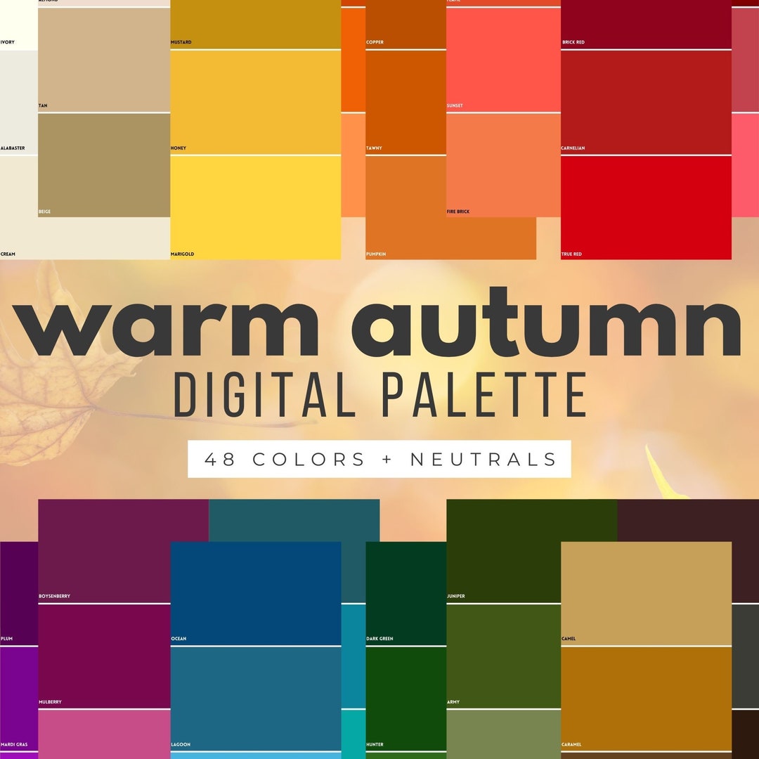 Warm Autumn Color Palette: 48 Colors + Neutrals (digital Swatch Fan) - Etsy