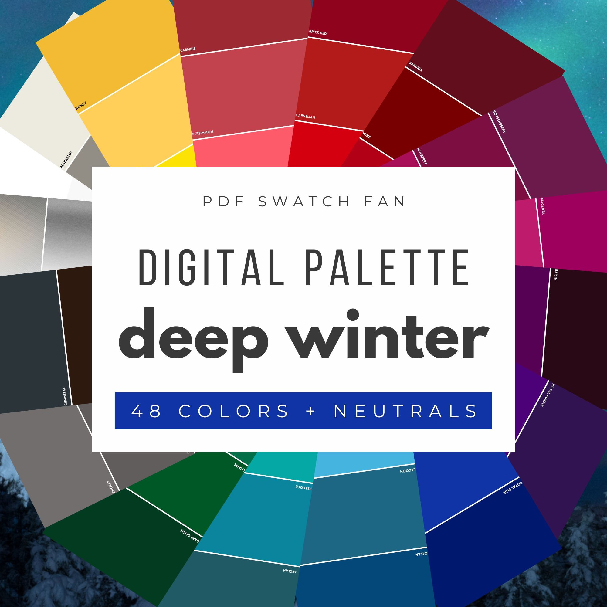 Deep Winter Color Palette: 48 Colors + Neutrals (digital Swatch Fan) - Etsy