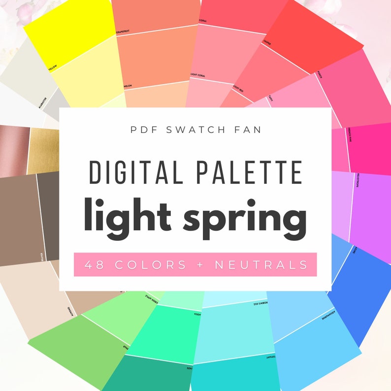 Light Spring Color Palette: 48 Colors + Neutrals (digital Swatch Fan ...
