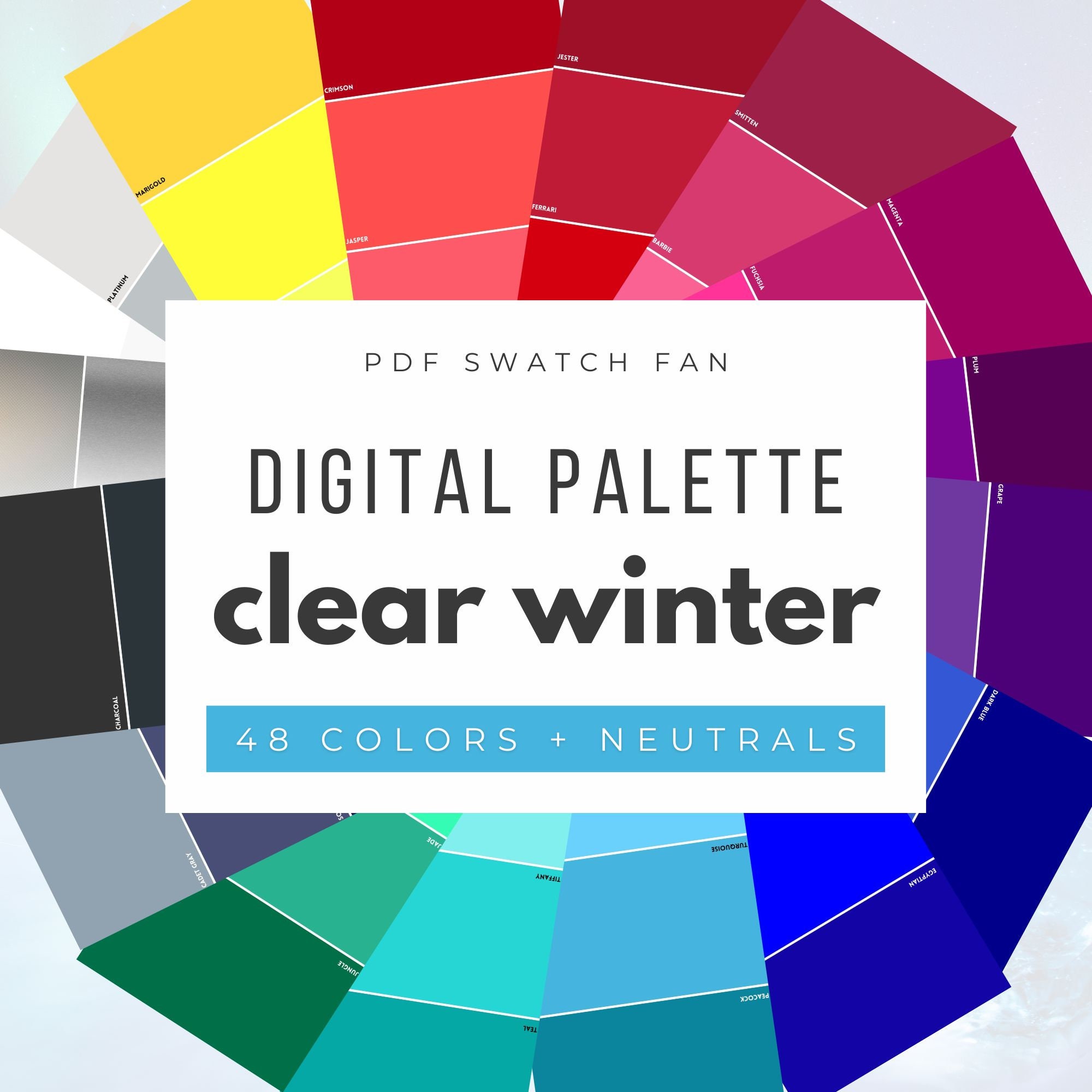 Clear Winter Color Palette: 48 Colors + Neutrals (digital Swatch Fan ...