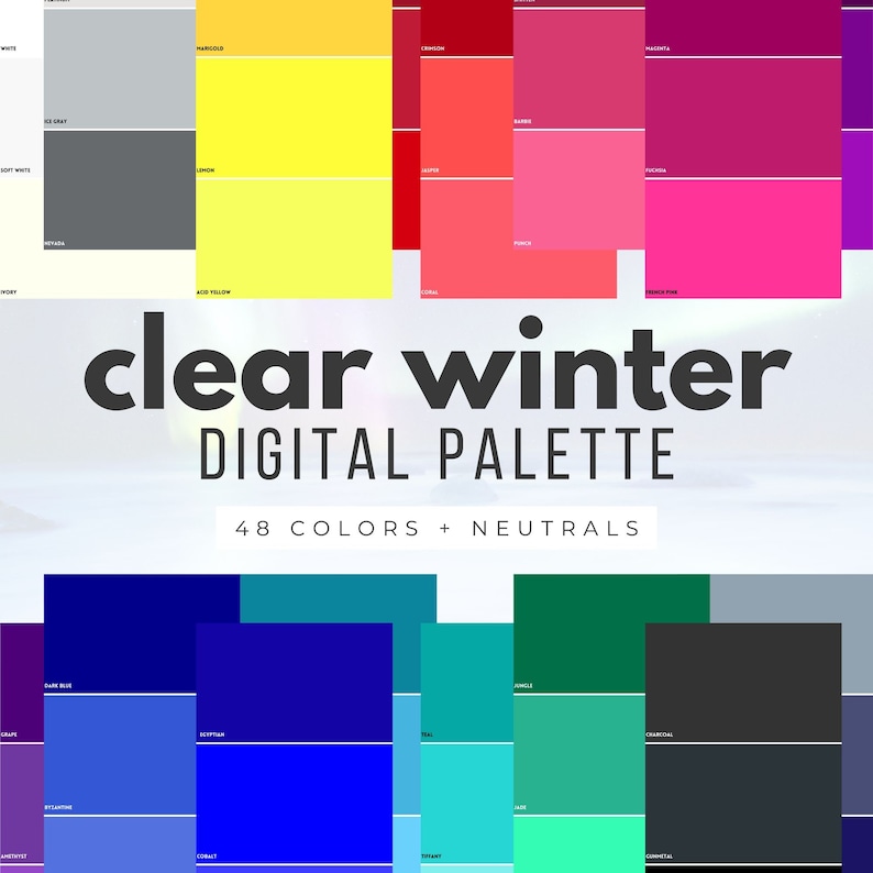 Clear Winter Color Palette: 48 Colors + Neutrals (digital Swatch Fan ...