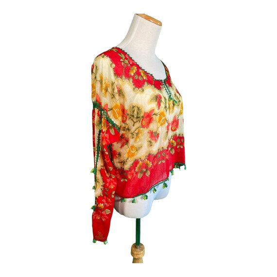 Vintage 1970s Sheer Dusty Daffodil Tassel Blouse, Wom… - Gem