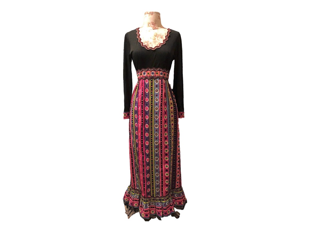 Vintage 1960s Sandine Originals Psychedelic Mod Maxi Dress Empire Waist ...