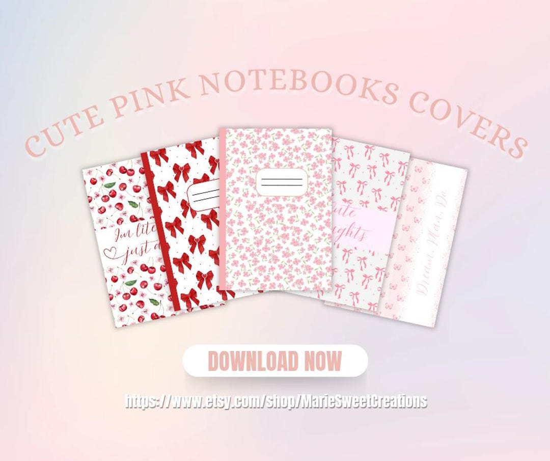 5 Cute Pink Notebook Covers | Front & Back Digital Download | Aesthetic ...
