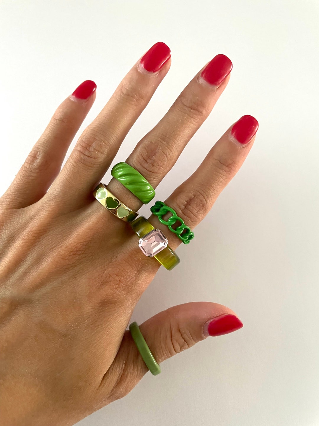 Stackable Rings Set of 5 for Women * Chunky Y2K Rings Set * Retro ...