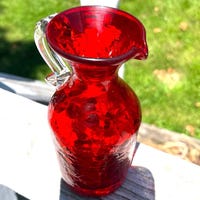Vintage Red Glass Pitcher - Etsy