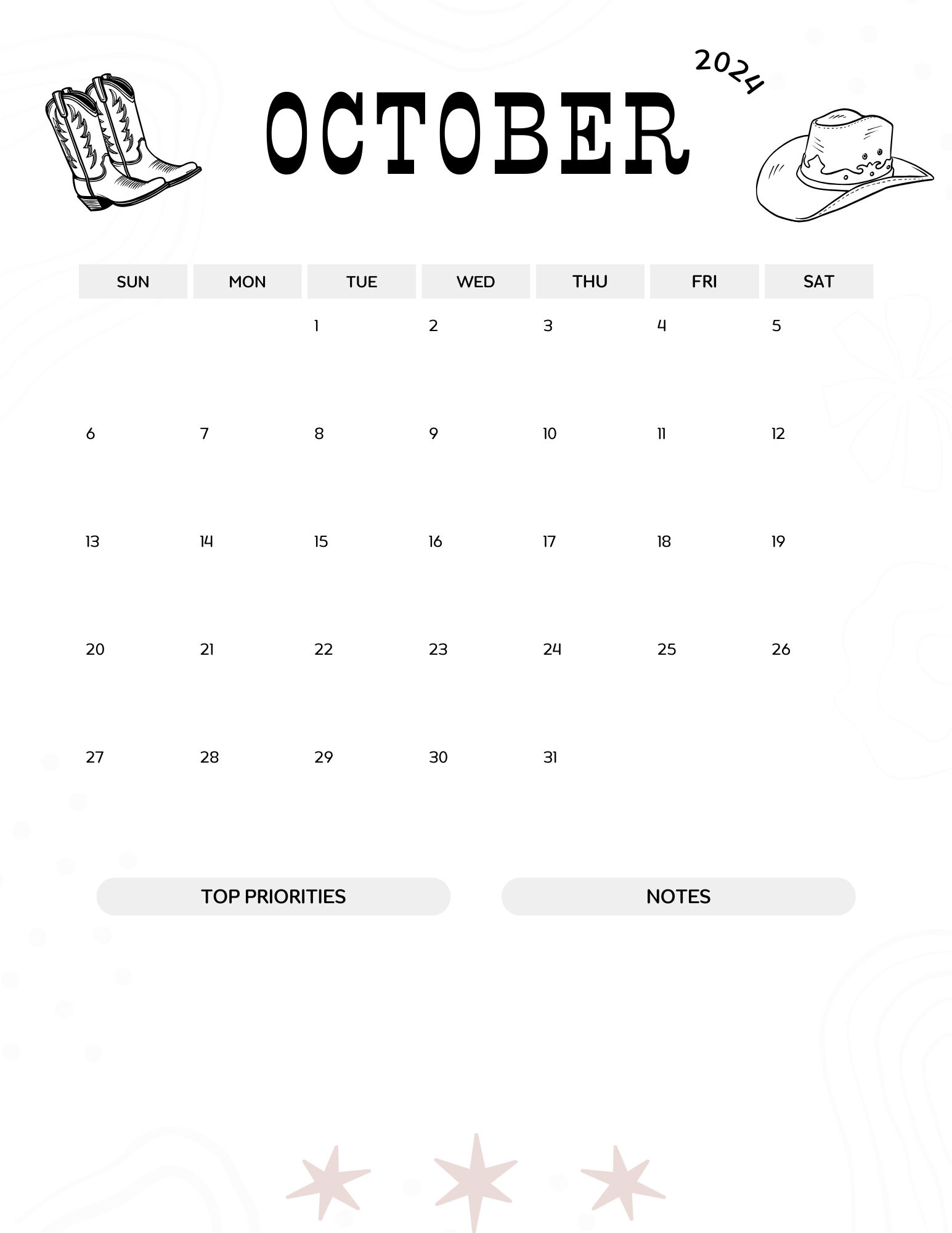 Simple Western Calendar - Etsy