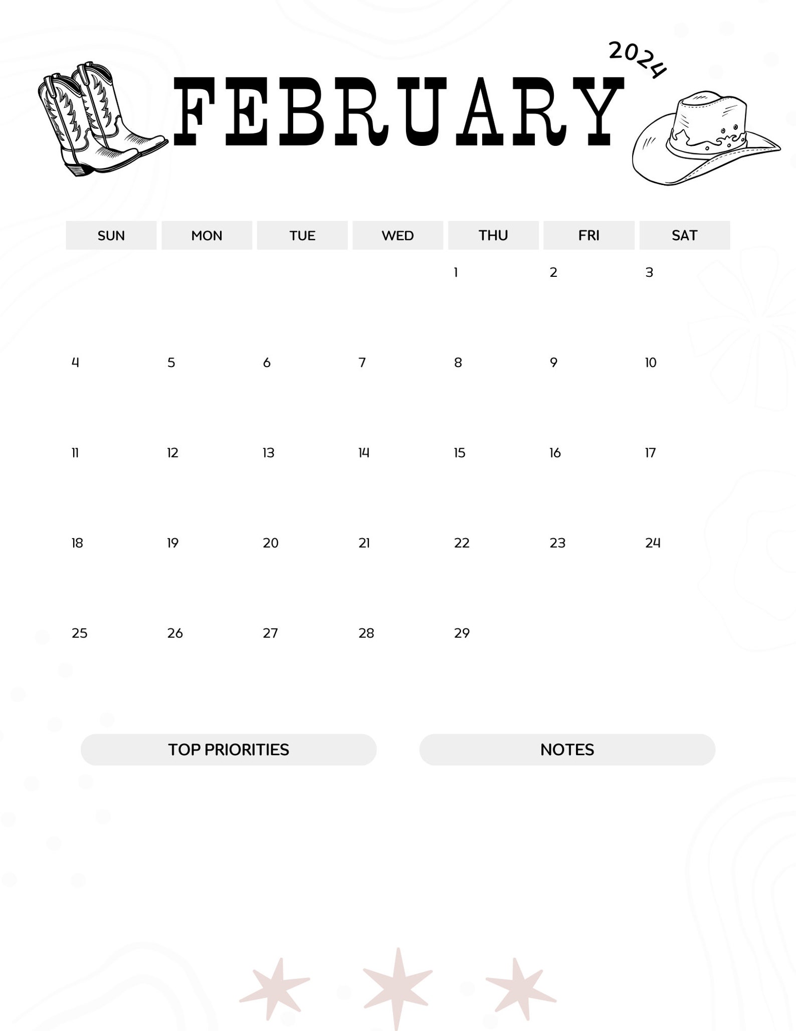 Simple Western Calendar - Etsy