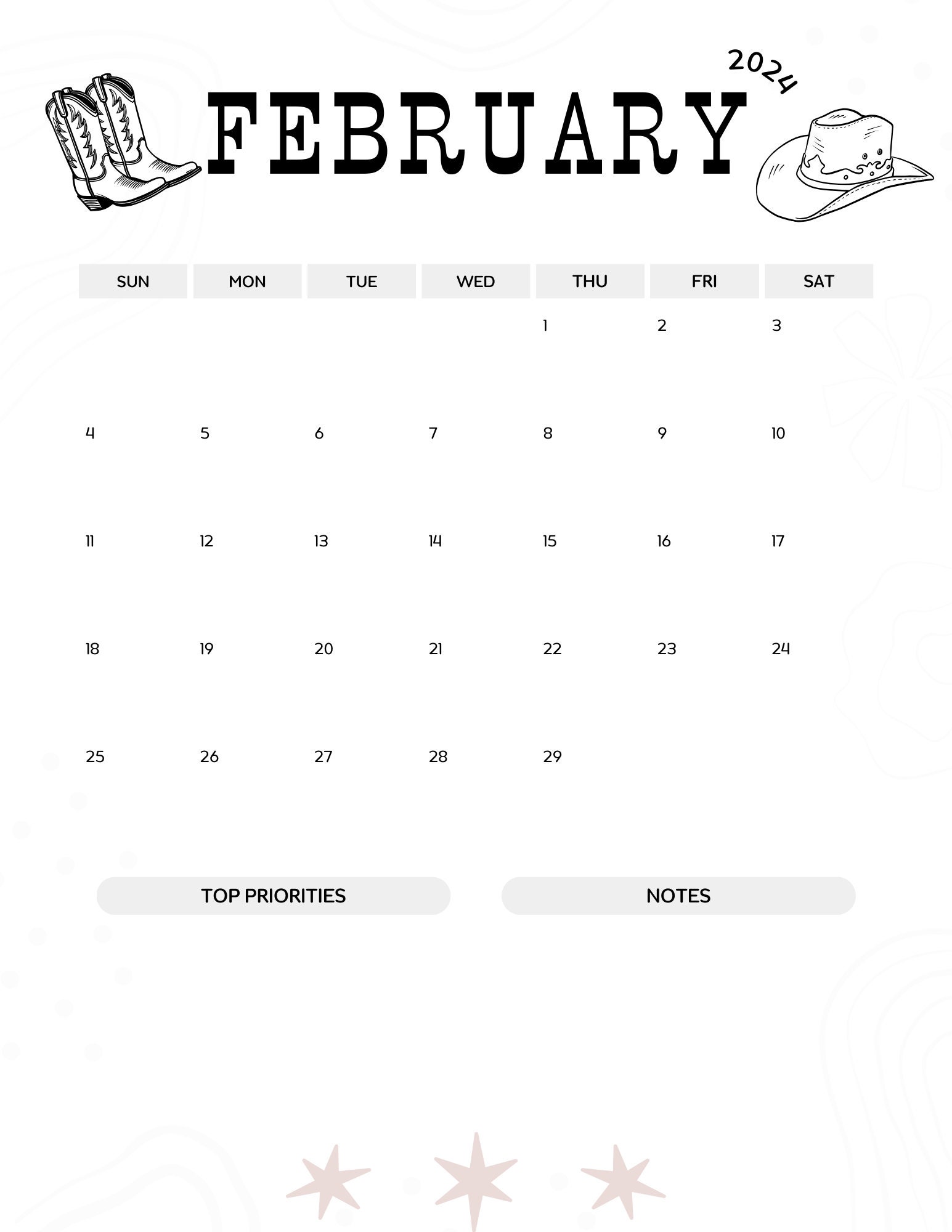 Simple Western Calendar - Etsy
