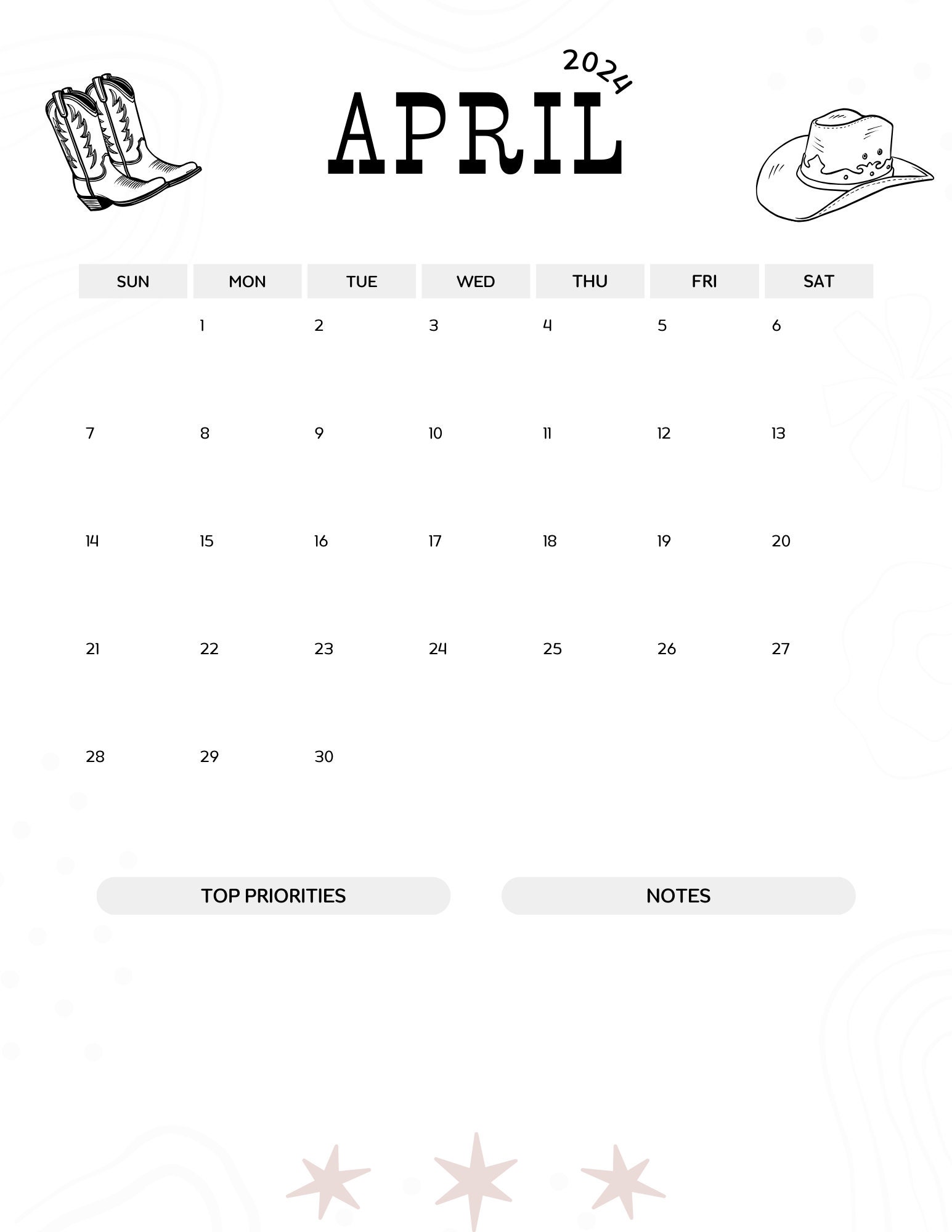 Simple Western Calendar - Etsy