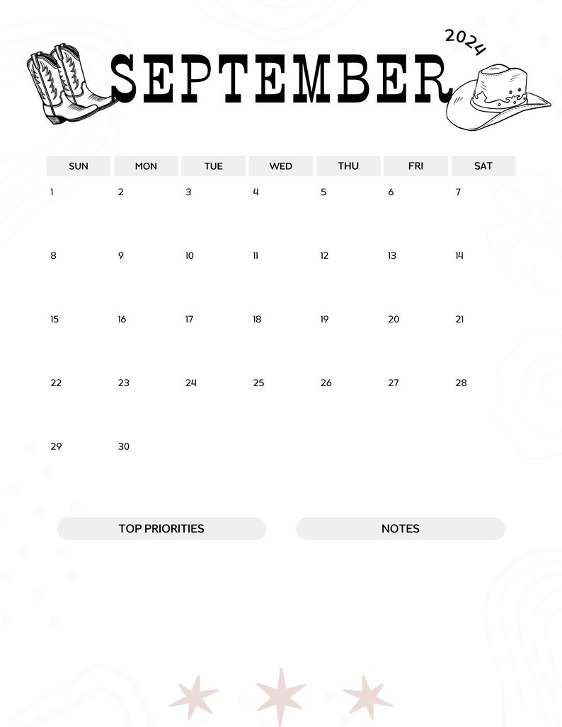 Simple Western Calendar - Etsy