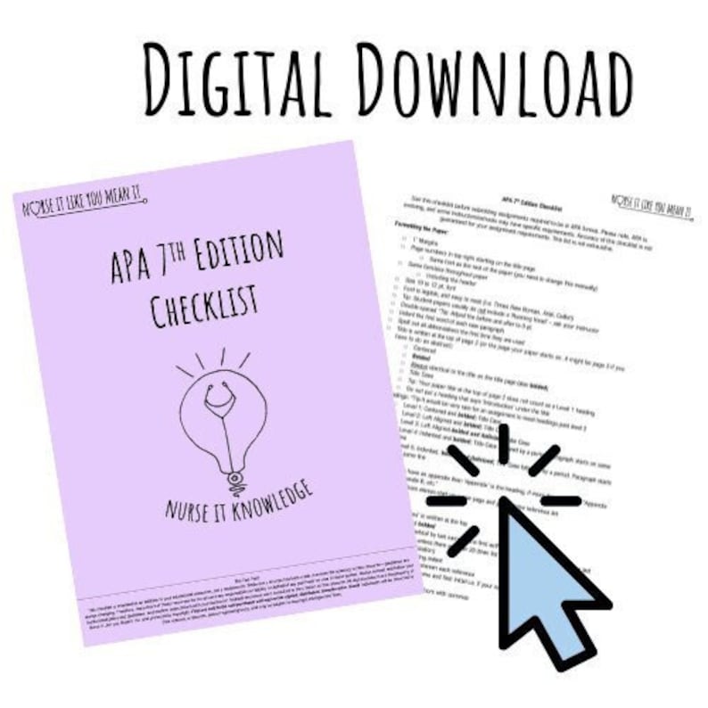 APA 7th Edition Assignment Checklist - Etsy
