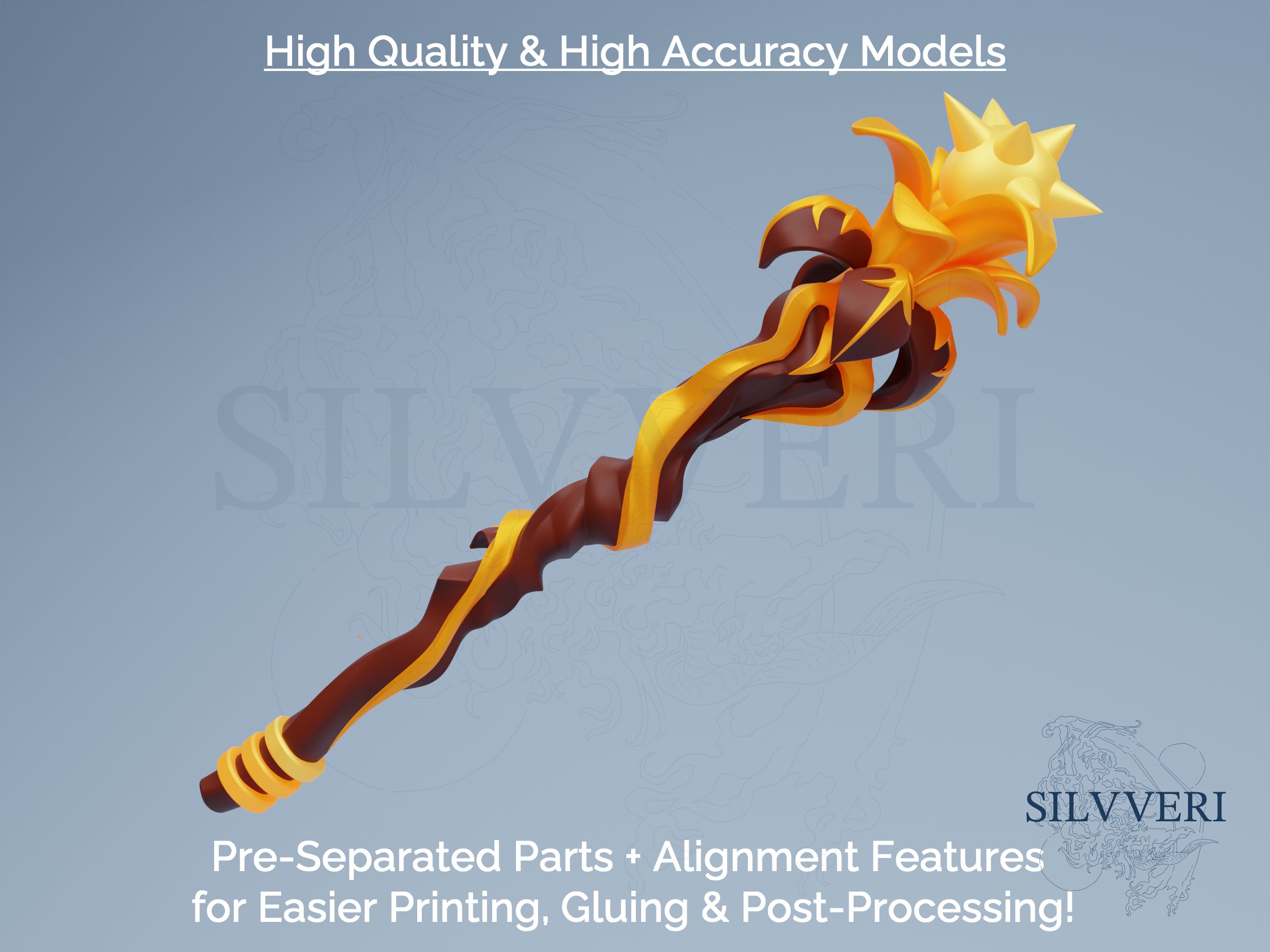 Pyro Abyss Mage Wand Prop for Cosplay Genshin Impact Instant Download STL Files for 3D Printing ...