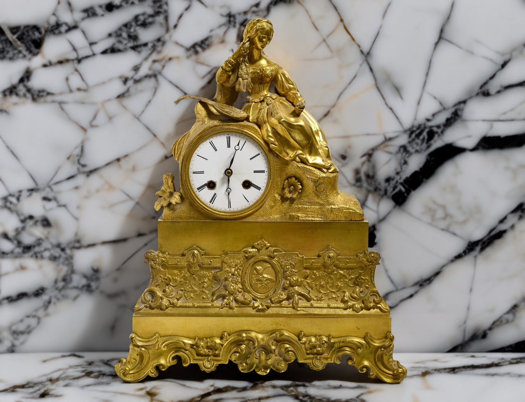 Italian Girl With Mandolin French Gilt Bronze Figural Clock 19th ...