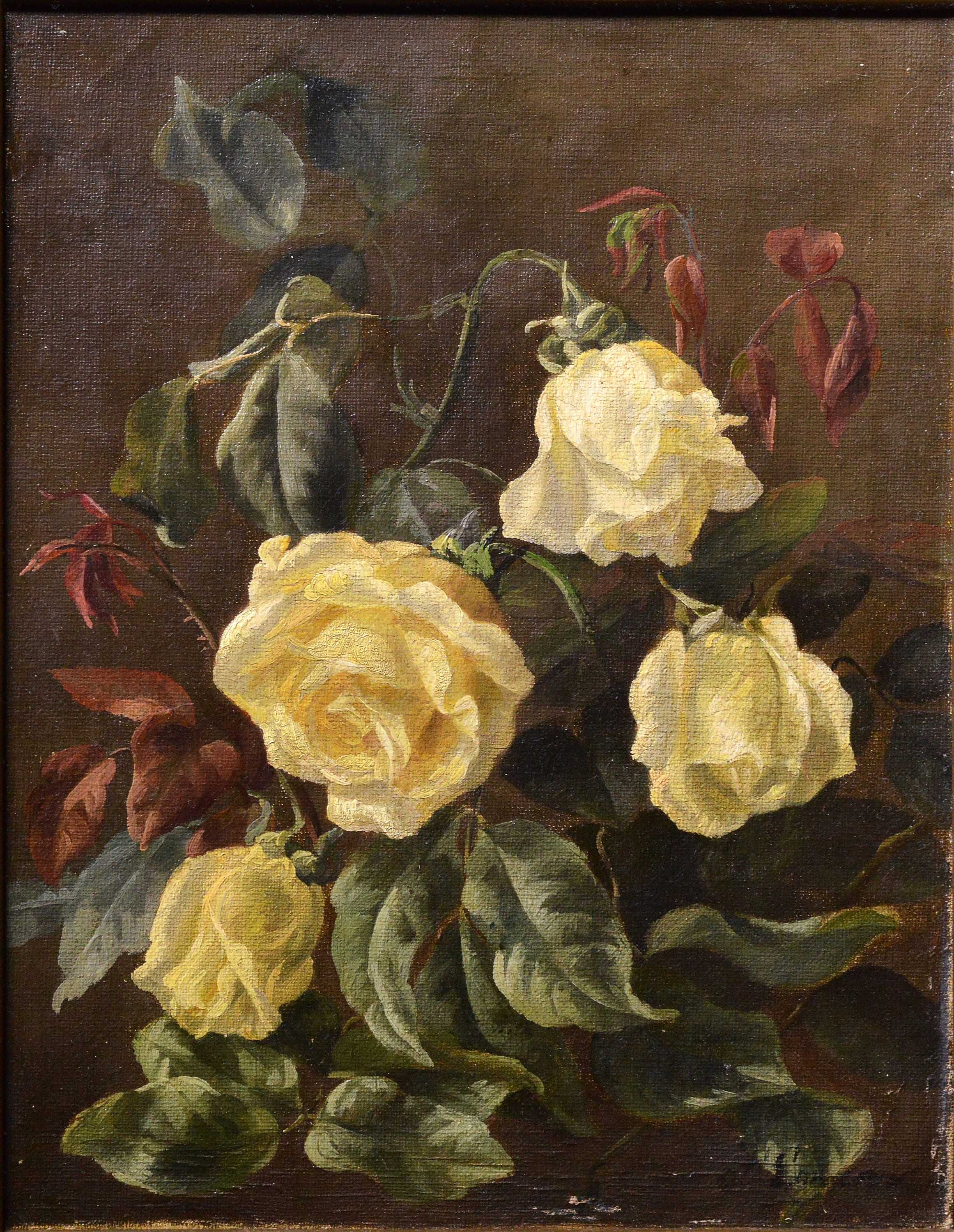 Still Life Bouquet of White Roses 19th Century Oil Painting N Frame ...