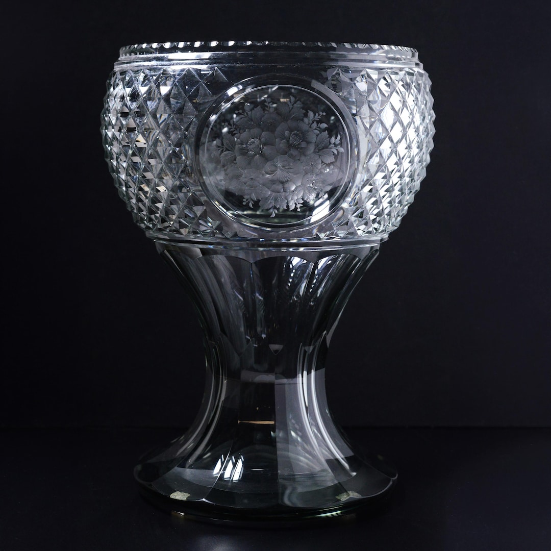Antique Russian Cut Crystal Glass Vase With Floral Engraved 19th ...