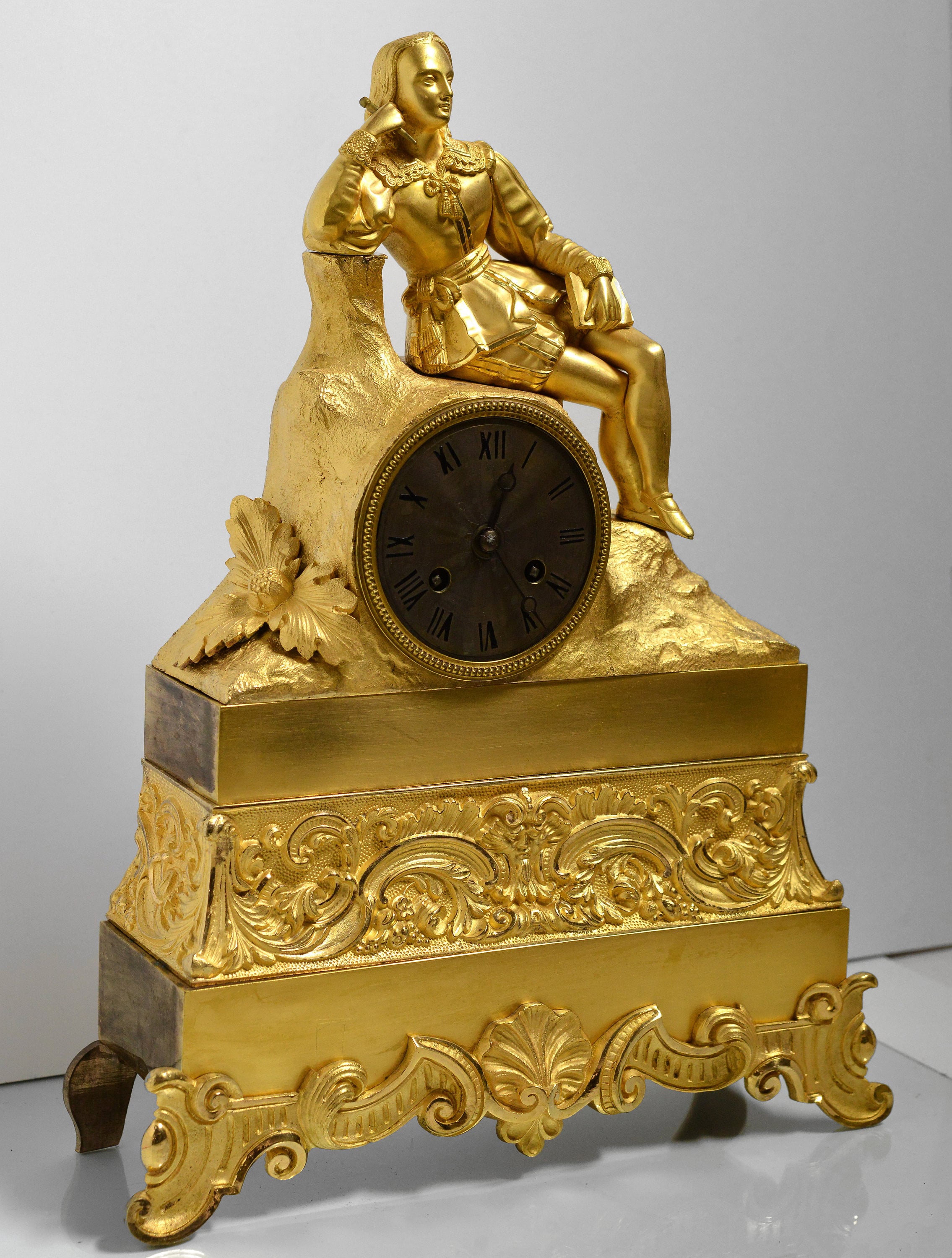 French Gilt Bronze Figural Antique Clock W Renaissance Poet Early 19th ...