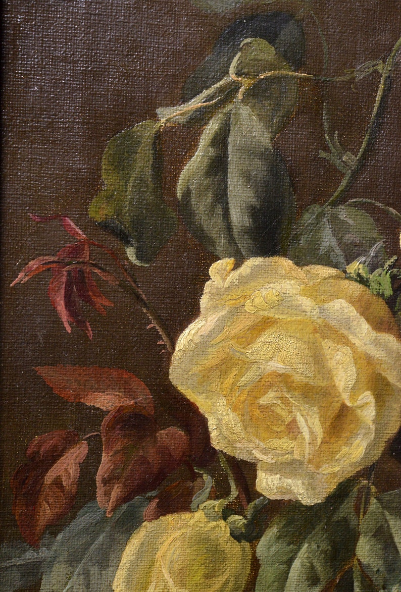 Still Life Bouquet of White Roses 19th Century Oil Painting N Frame ...