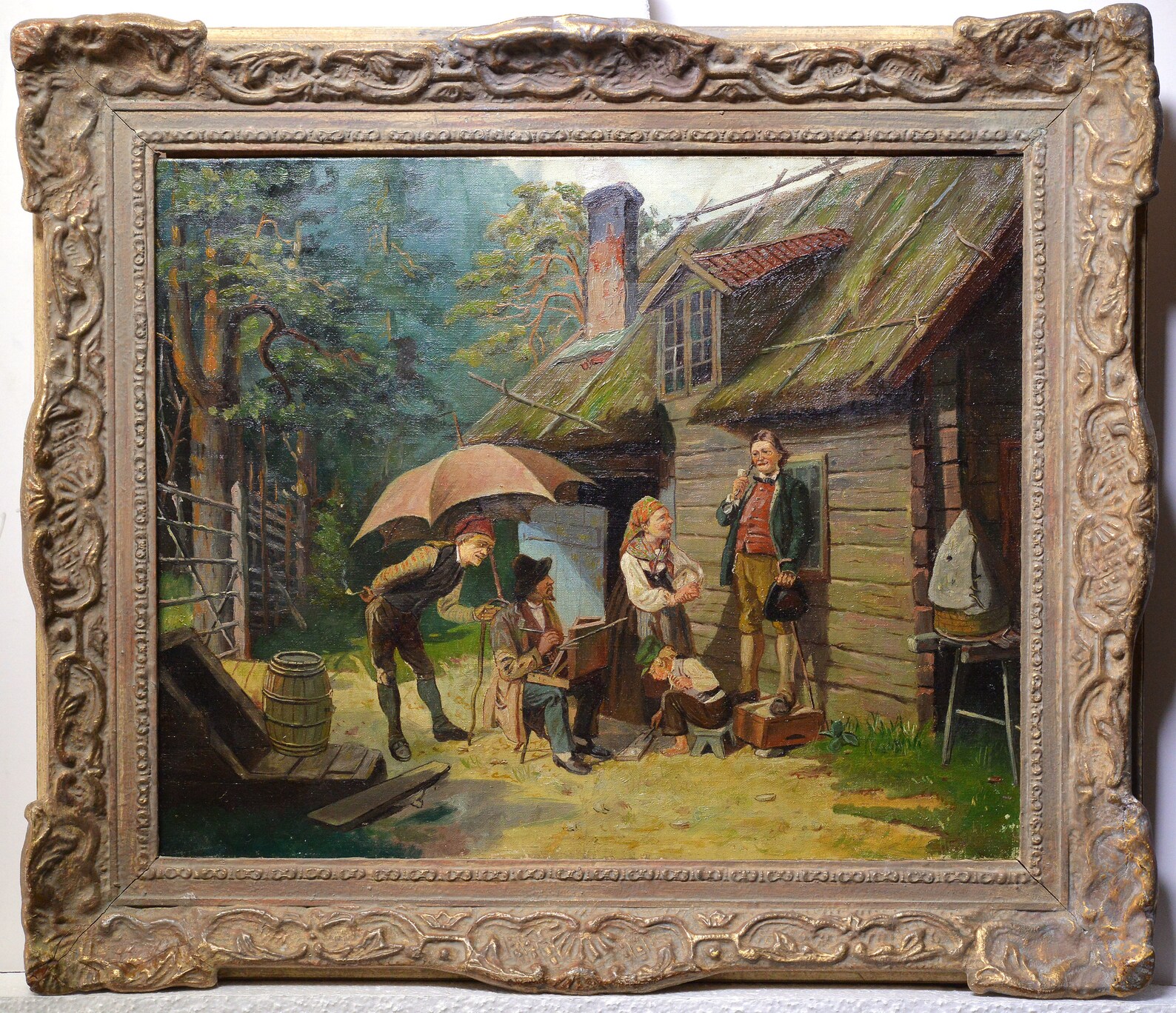 Cheerful Rustic Scene Travelling Painter and Villagers Antique - Etsy