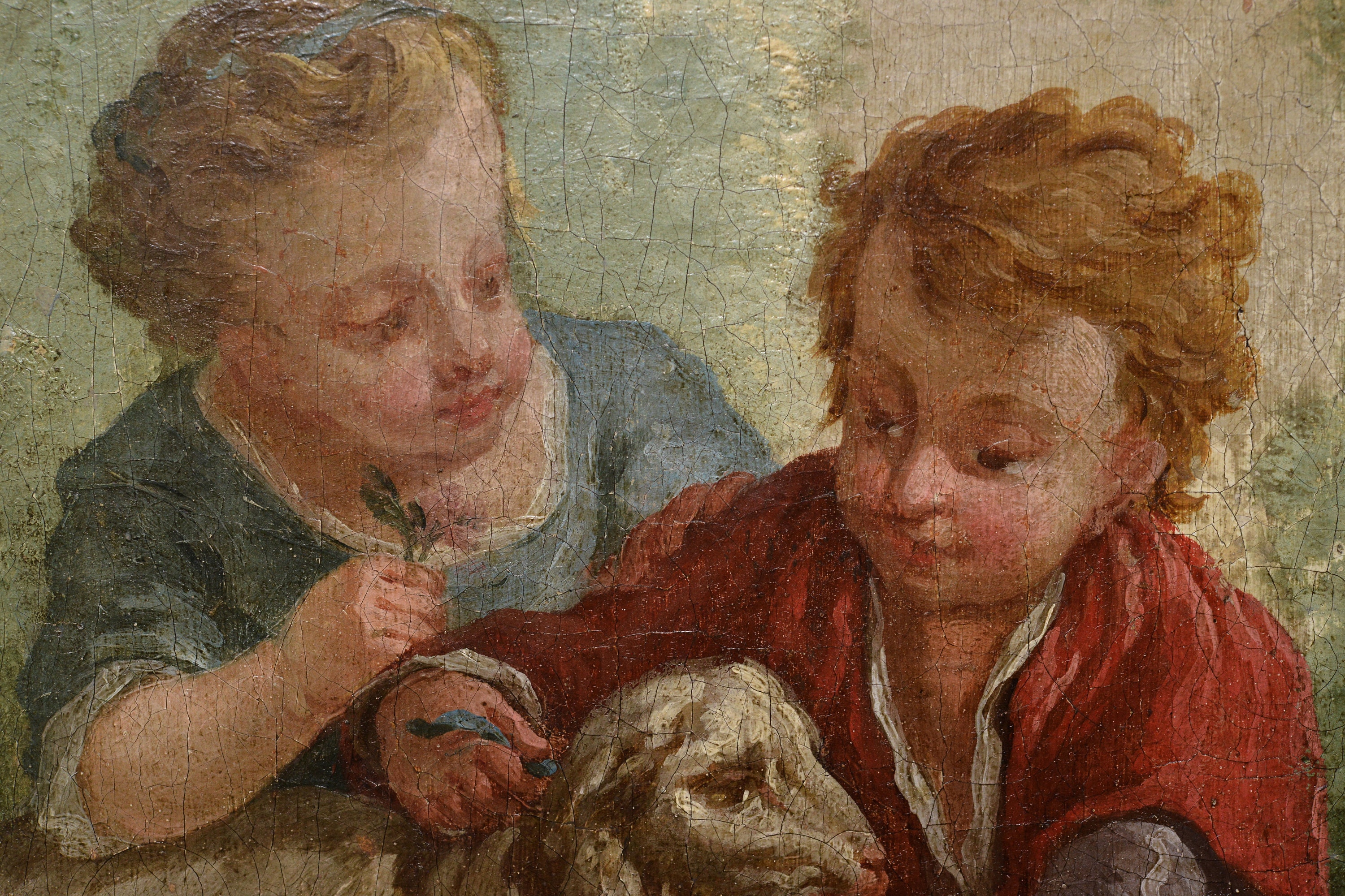 Children W Lamb Scene 18th Century Oil Painting by French Rococo Master ...