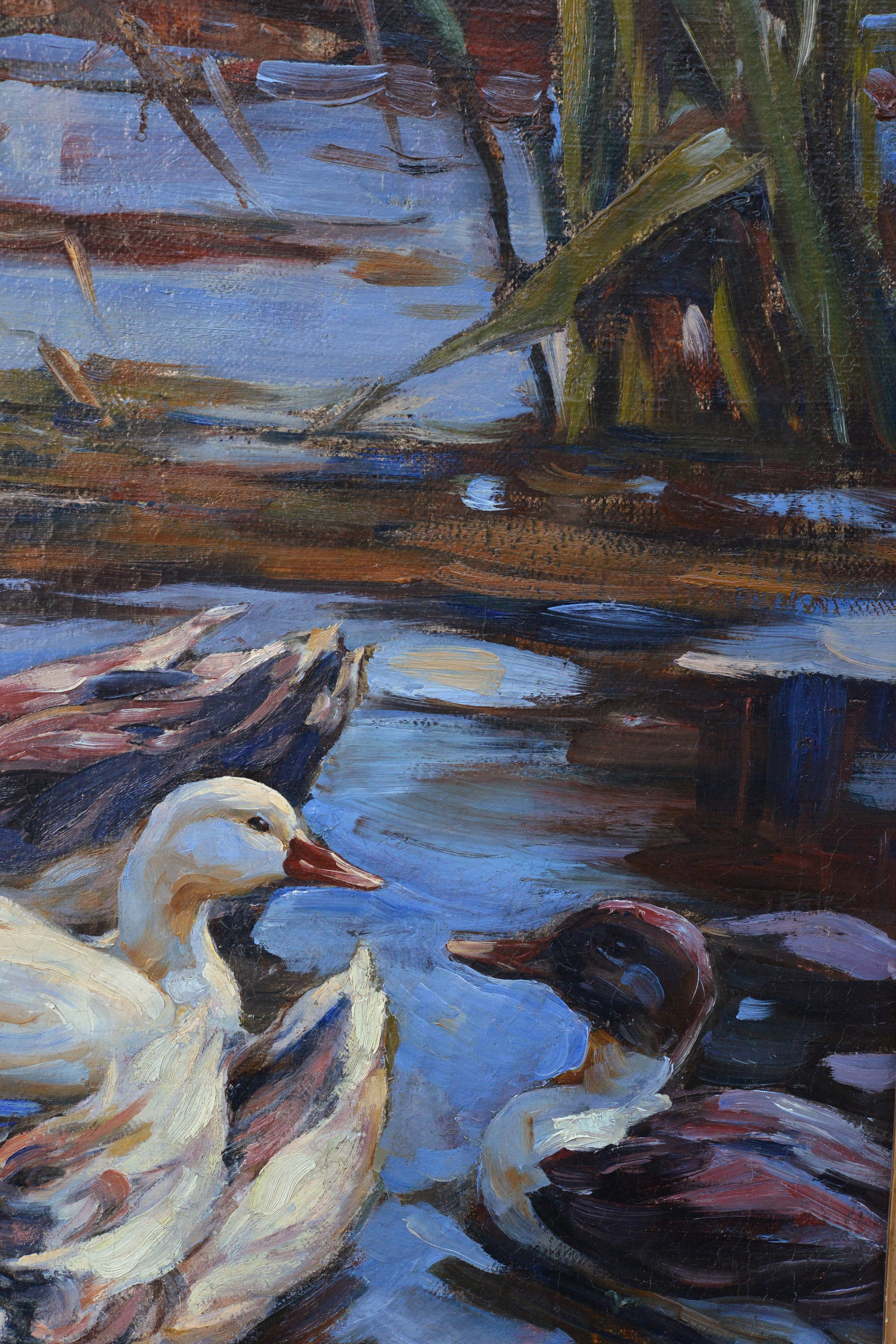 German Modernist Masterwork Ducks in Pond Oil Painting by Alexander ...