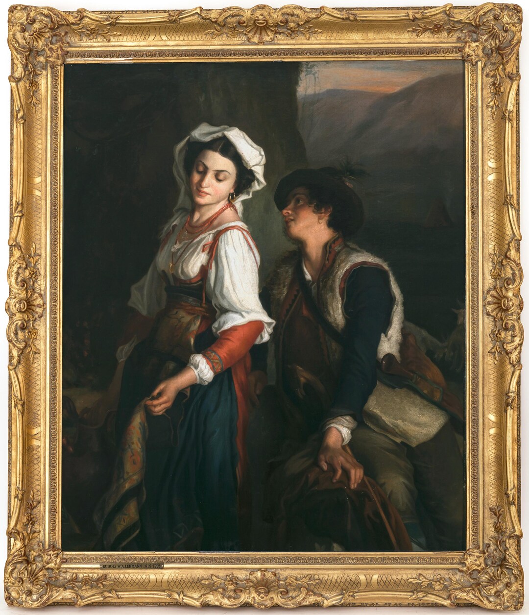 1890 British German Romantic Oil Painting Italian Scene Shepherd and ...