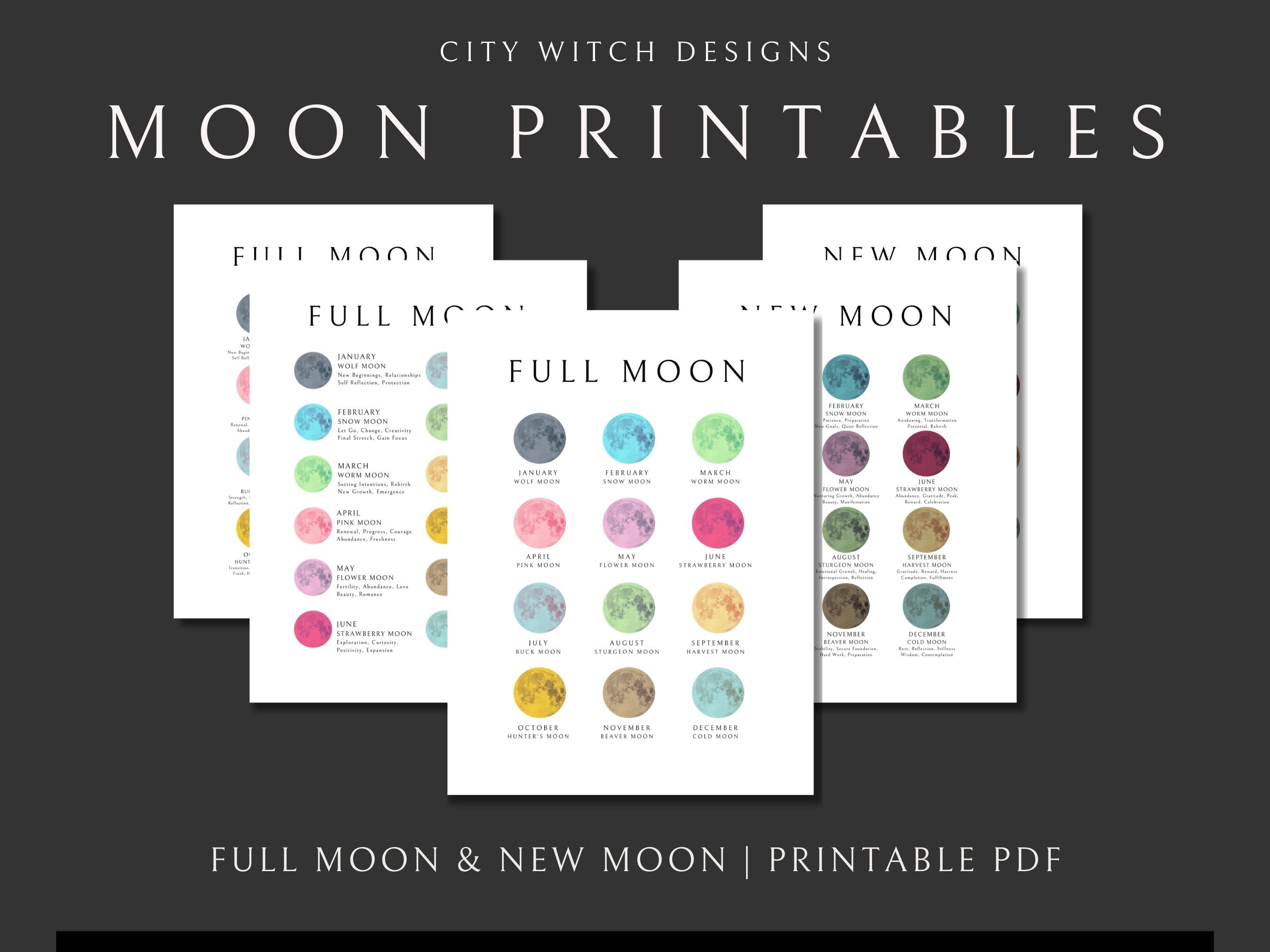 Moon Printable Pages Full & New Moon Names Colorful Digital Download - Etsy