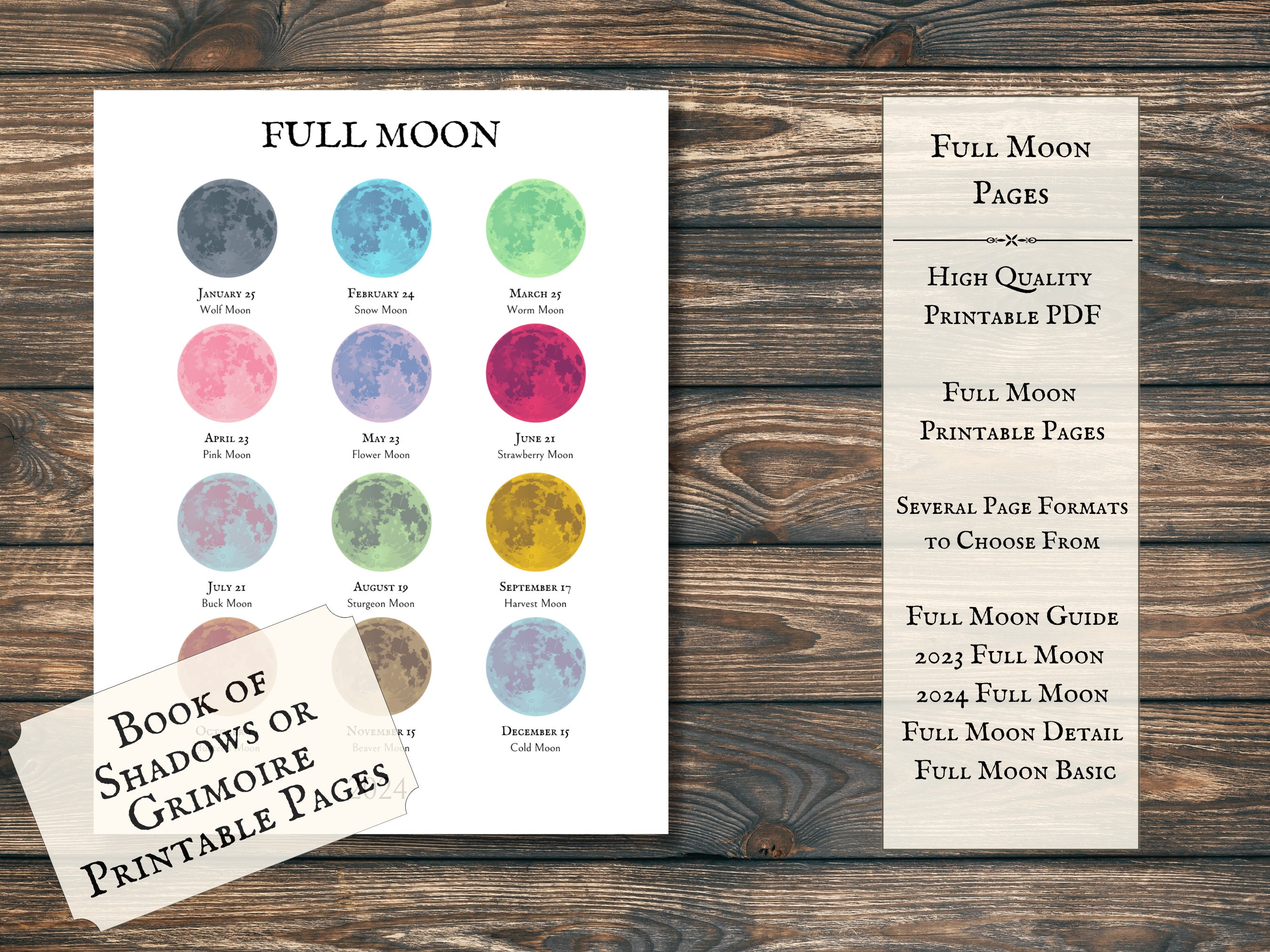 Moon Wall Art, Printable Art, Full Moon Print, Full Moon Calendar 2024 ...