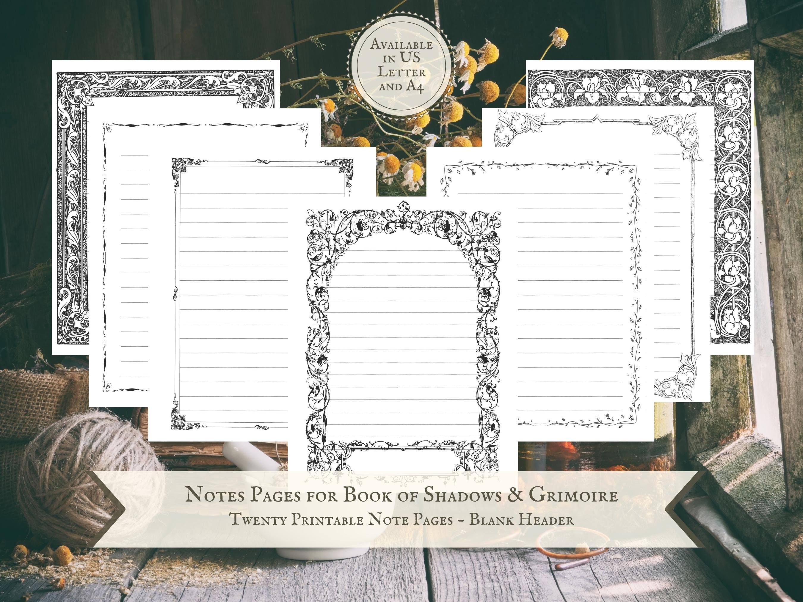 Printable Note Pages, Book of Shadows, Printable Grimoire Pages ...